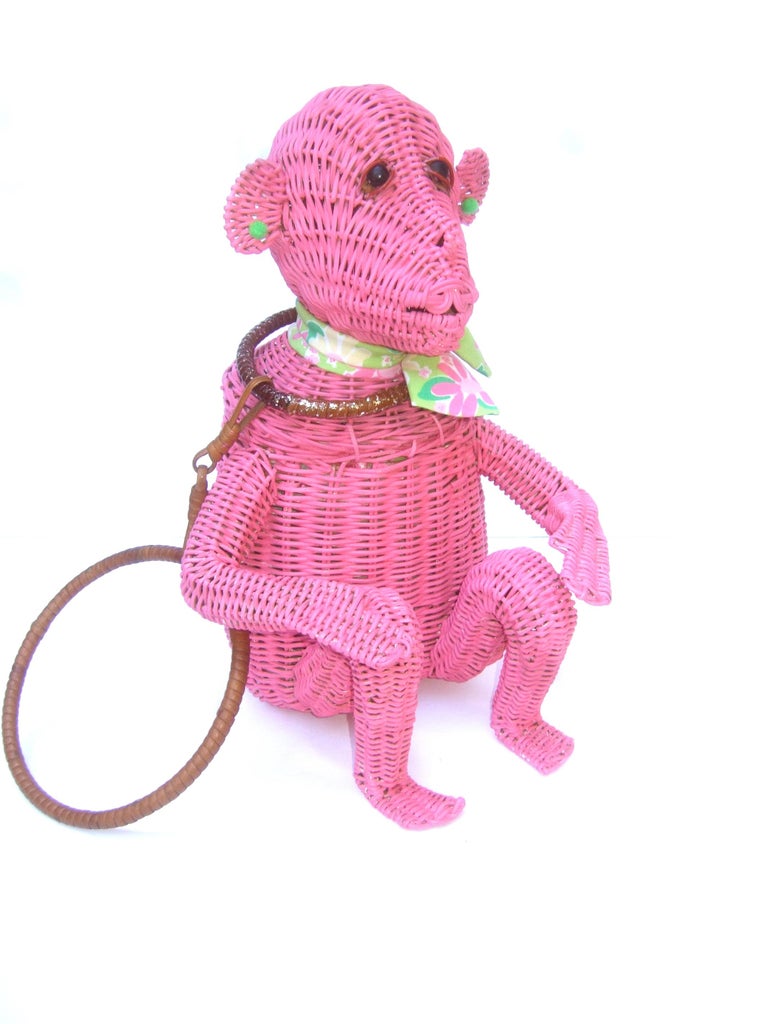 Whimsical Vintage Wicker Monkey Handbag With Lilly Pulitzer Fabric c ...