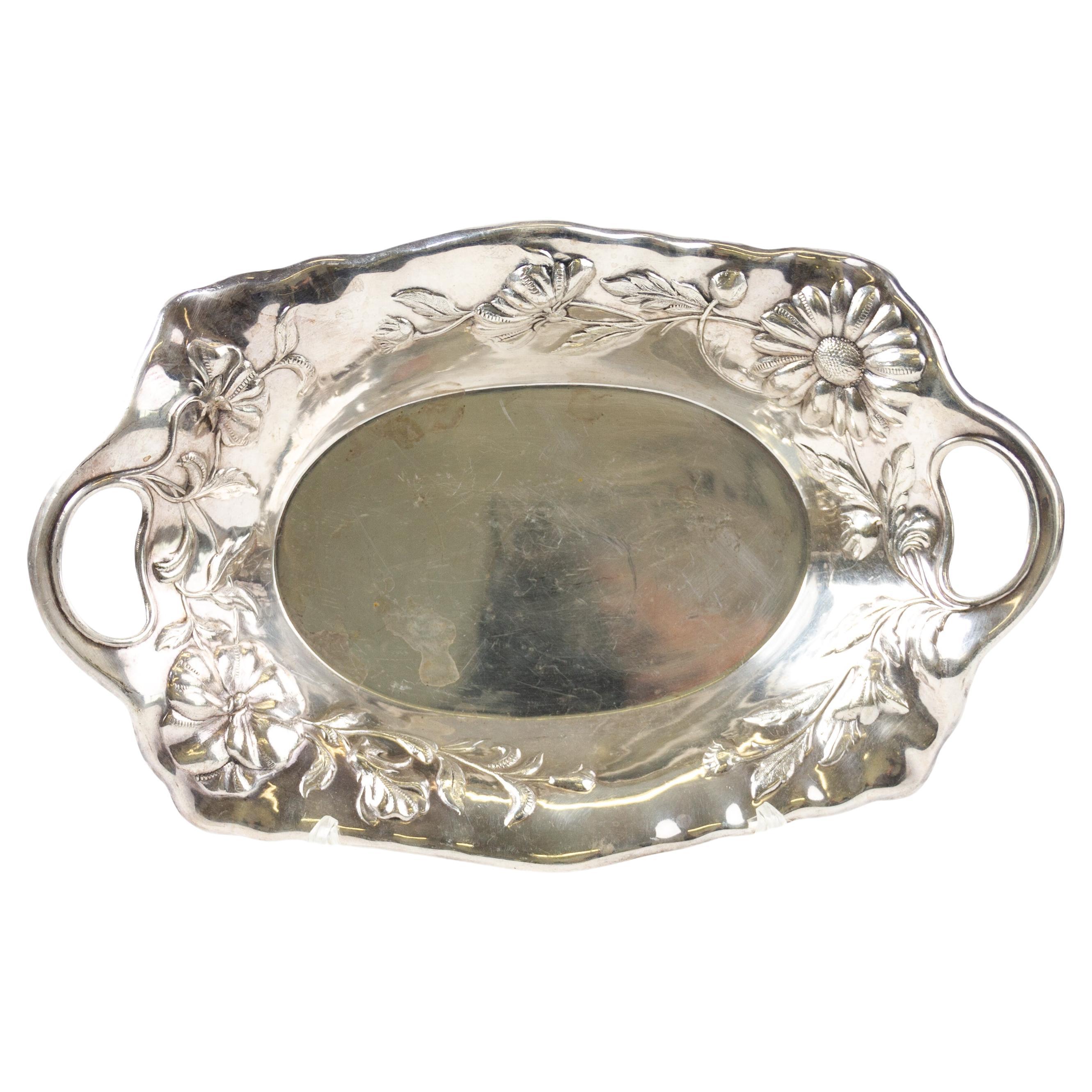 Whiskemann Silver Plated Art Nouveau Platter Tray with Raised Floral ...