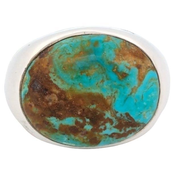 Scarlet Sky Handmade Sterling Silver Signet Ring with Kingman Turquoise ...