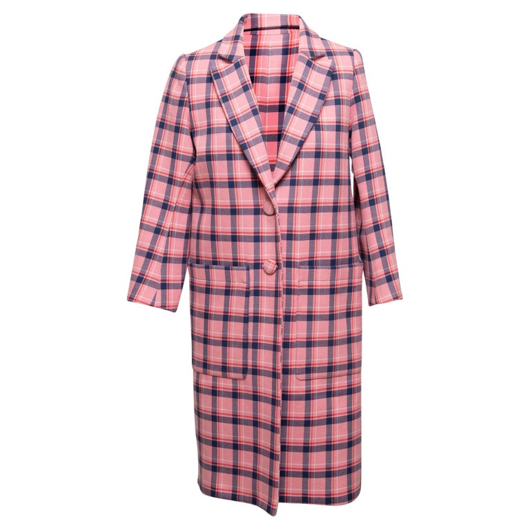 Whit Pink and Multicolor Plaid Long Coat For Sale at 1stDibs