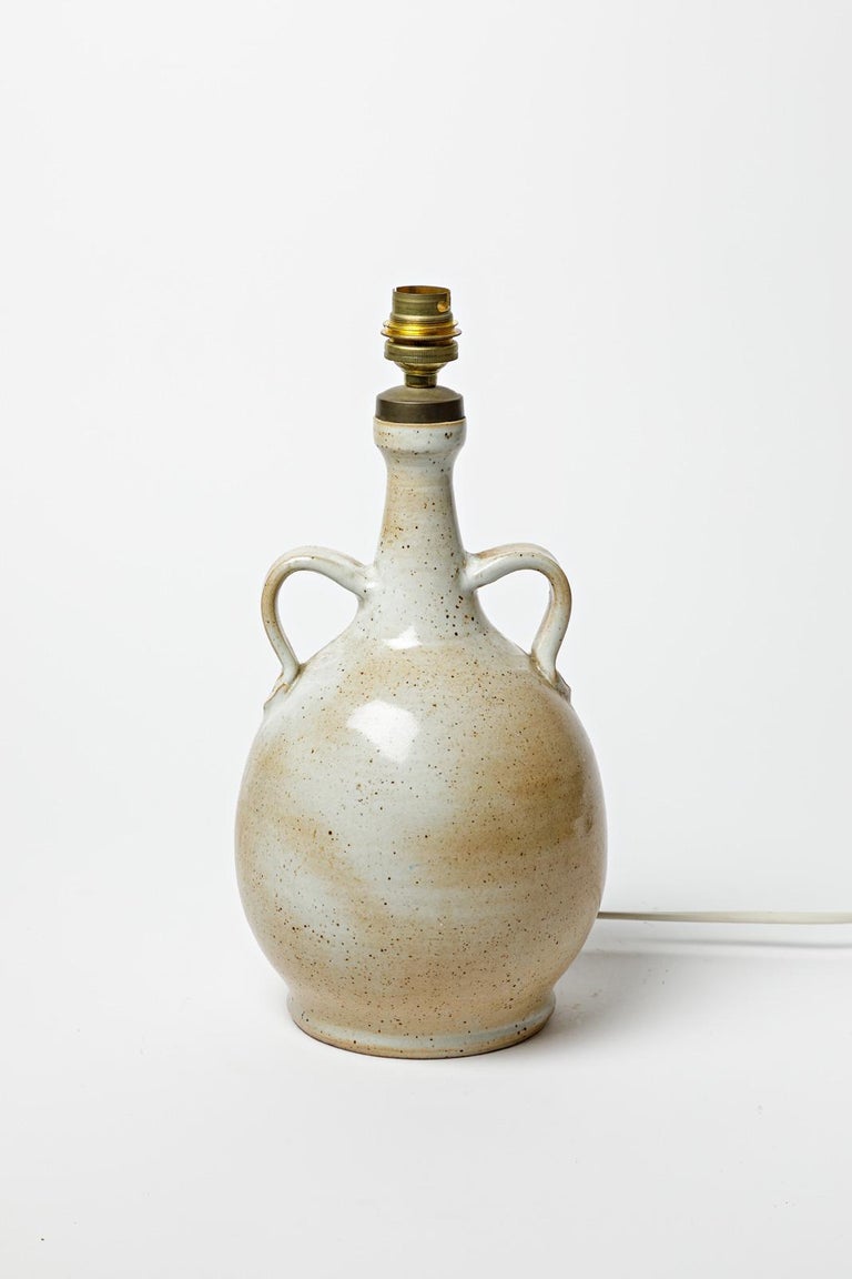 White 20th century stoneware ceramic table lamp by Gres du marais 1970 ...