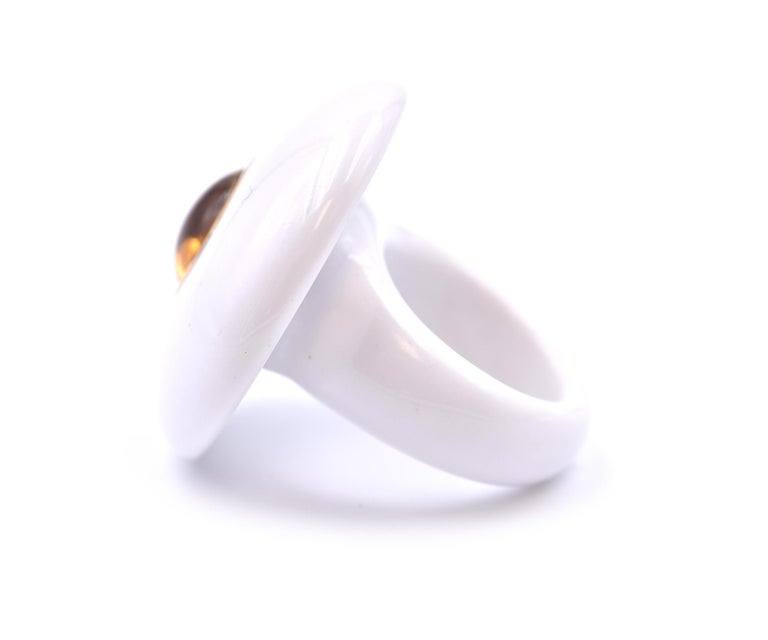 White Agate, 18 Karat Yellow Gold and Citrine Ring For Sale at 1stDibs