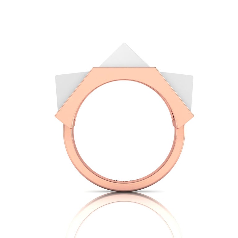 White Agate Three Pyramids 18 Karat Rose Gold Ring For Sale at 1stDibs