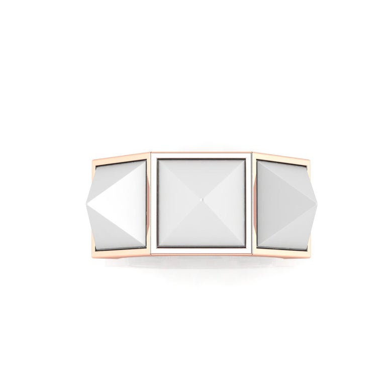 White Agate Three Pyramids 18 Karat Rose Gold Ring For Sale at 1stDibs