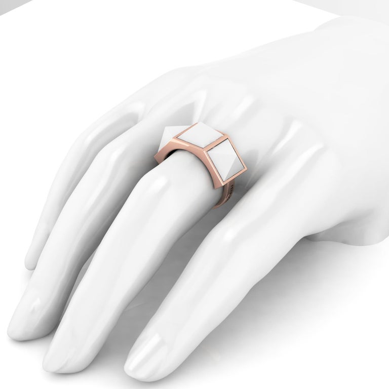 White Agate Three Pyramids 18 Karat Rose Gold Ring For Sale at 1stDibs