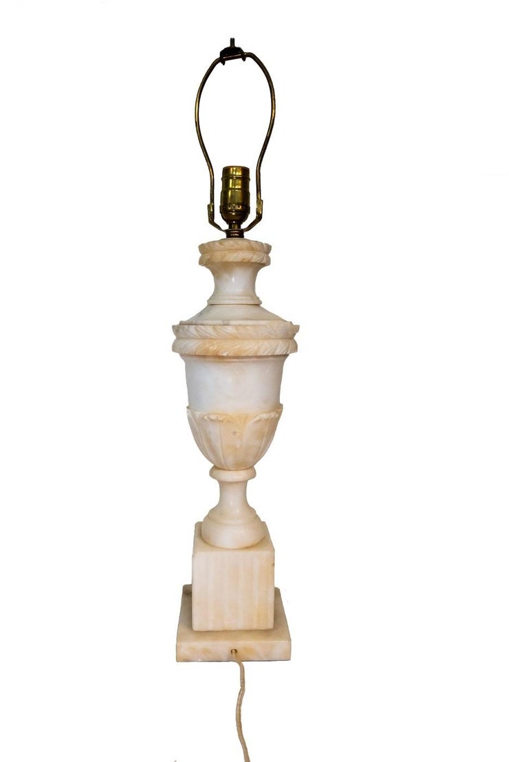 White Alabaster Lamp with Pleated Beige Lampshade For Sale at 1stDibs