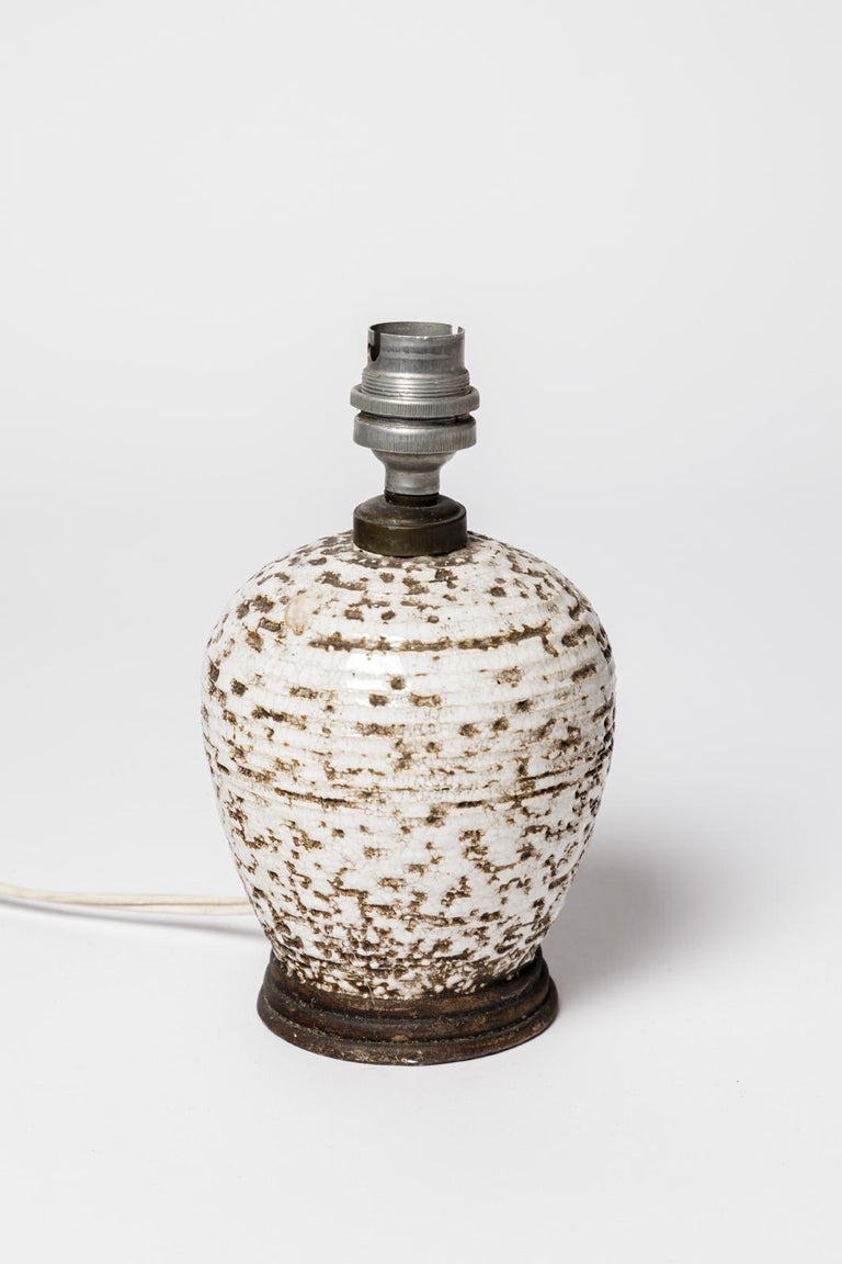 White and Black Art Deco 20th Century Ceramic Table Lamp Style of Jean ...