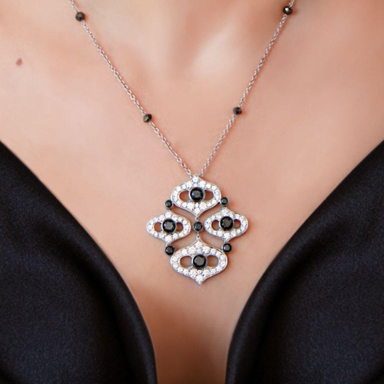 White and Black Diamonds Pavè Cut Out Necklace in 18kt White Gold For ...