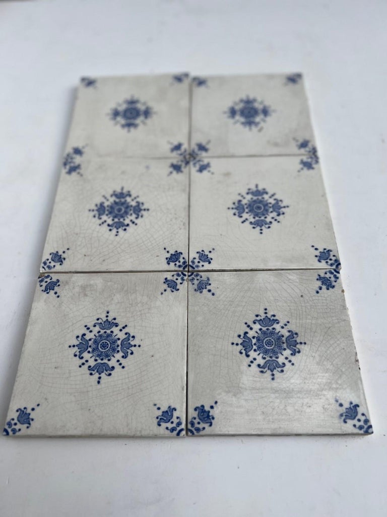 White and Blue Art Deco Glazed Tiles by Le Glaive, Belgium For Sale at ...