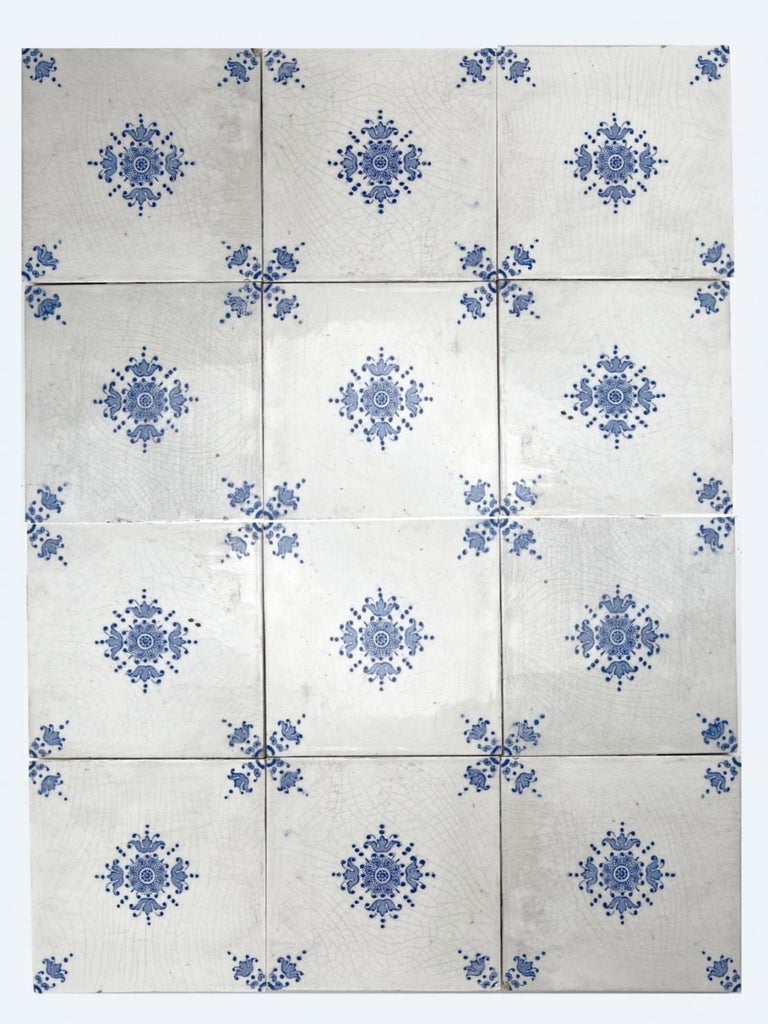 White and Blue Art Deco Glazed Tiles by Le Glaive, Belgium For Sale at ...