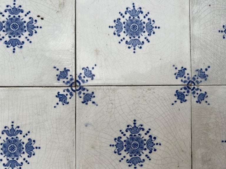 White and Blue Art Deco Glazed Tiles by Le Glaive, Belgium For Sale at ...
