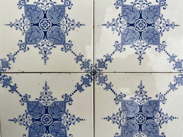 White and Blue Art Deco Glazed Tiles by Le Glaive, Belgium For Sale at ...