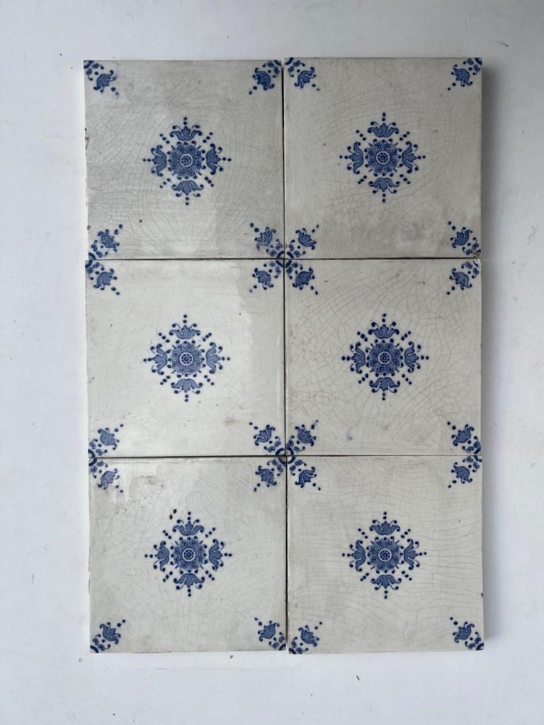 White and Blue Art Deco Glazed Tiles by Le Glaive, Belgium For Sale at ...
