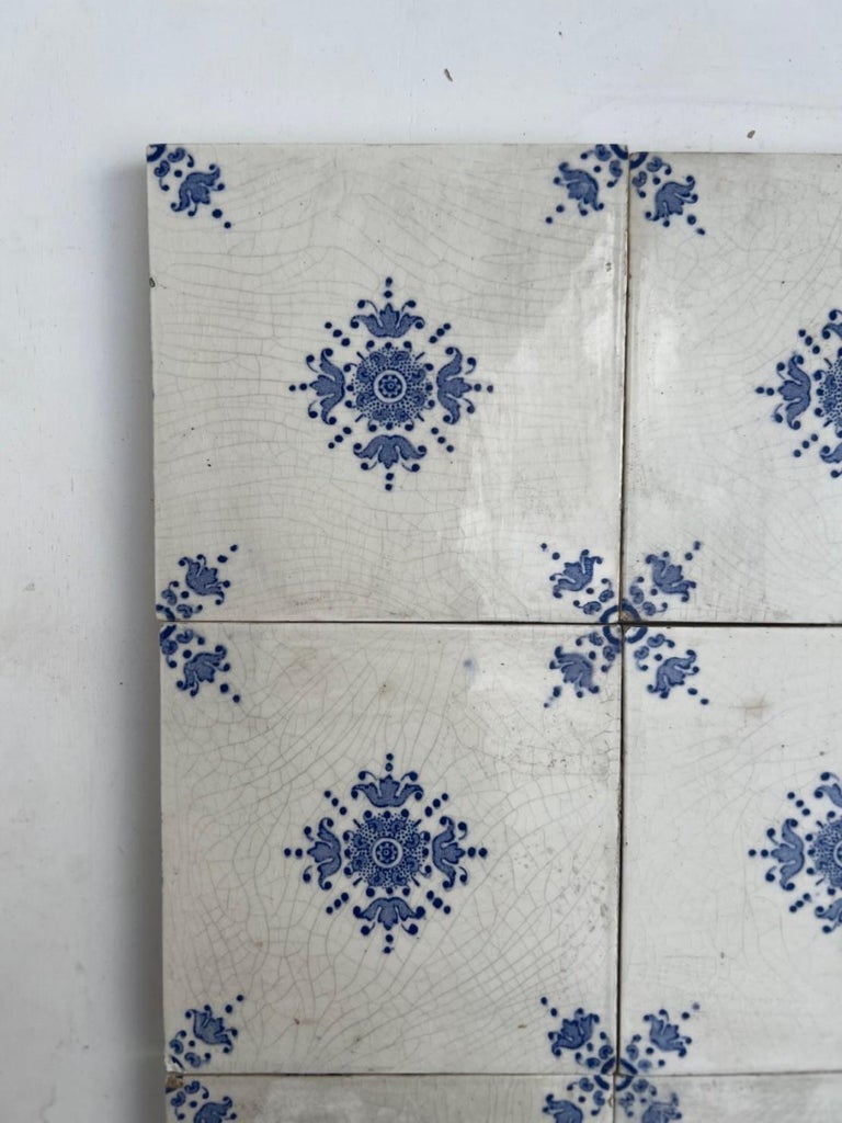 White and Blue Art Deco Glazed Tiles by Le Glaive, Belgium For Sale at ...