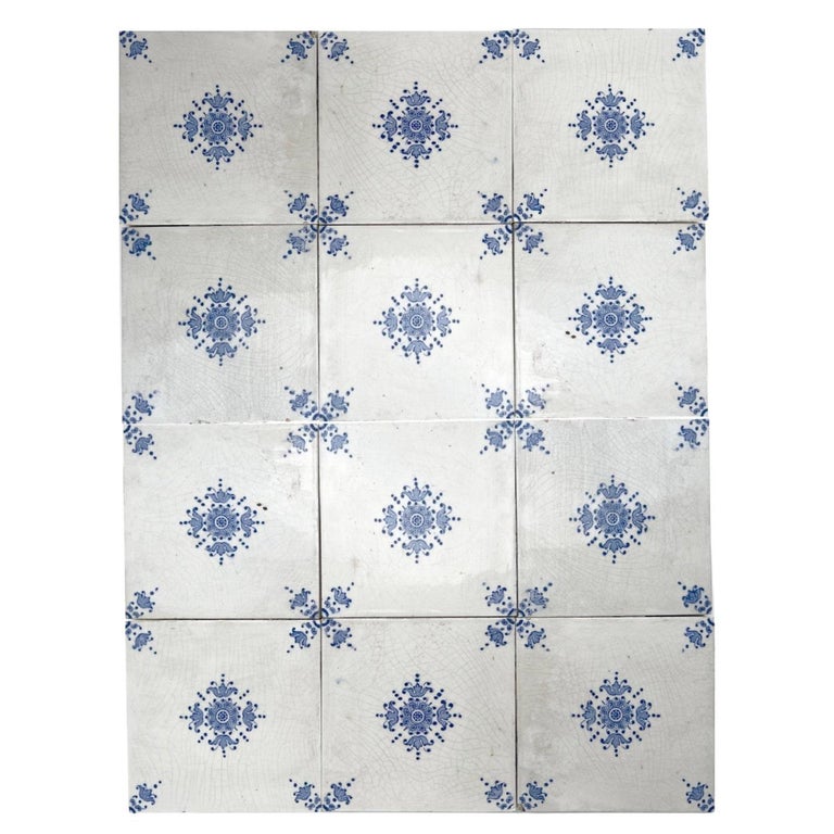 White and Blue Art Deco Glazed Tiles by Le Glaive, Belgium For Sale at ...