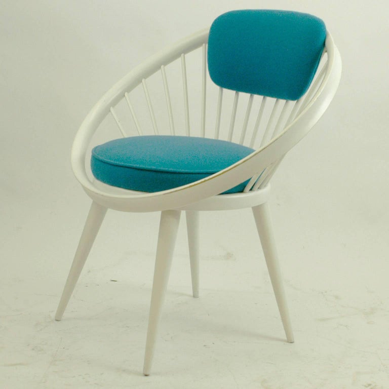 White and Blue Scandinavian Modern Circle Chair by Yngve Ekström at 1stDibs