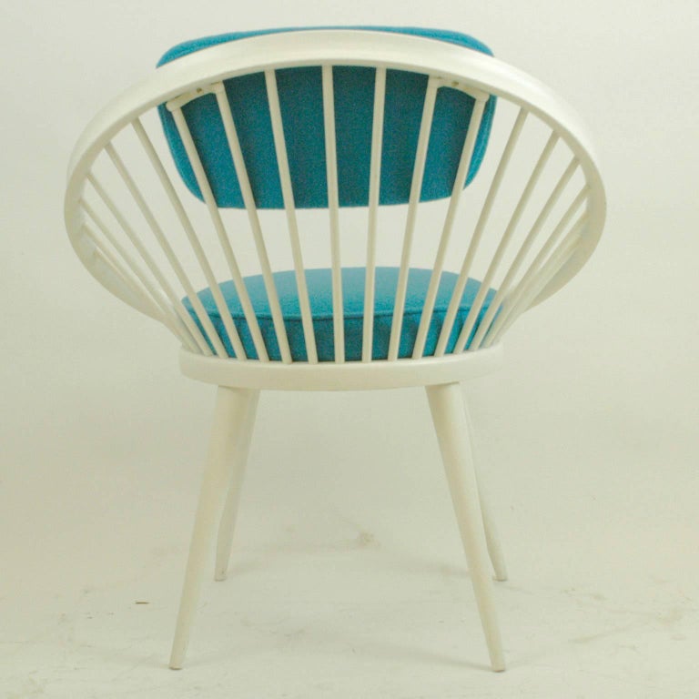 White and Blue Scandinavian Modern Circle Chair by Yngve Ekström at 1stDibs