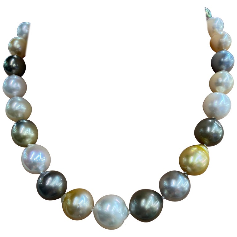 Weiße und goldene Südsee-Tahiti-Barockperlenkette 14 Karat Gold im ...