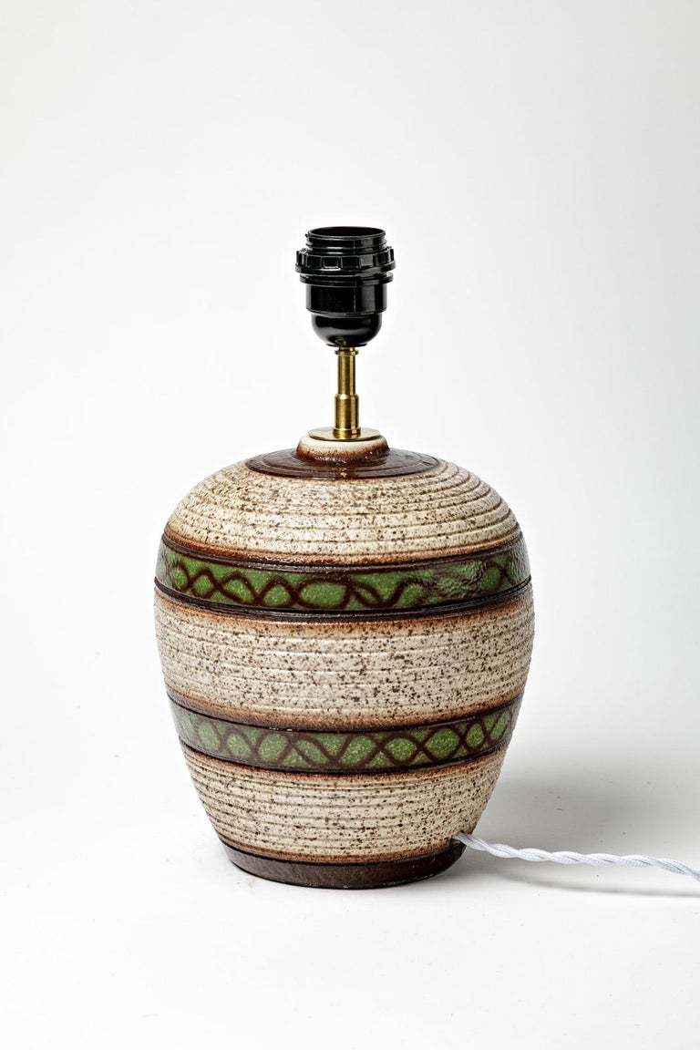 White and Green Art Deco 1930 Ceramic Table Lamp Style of Jean Besnard ...