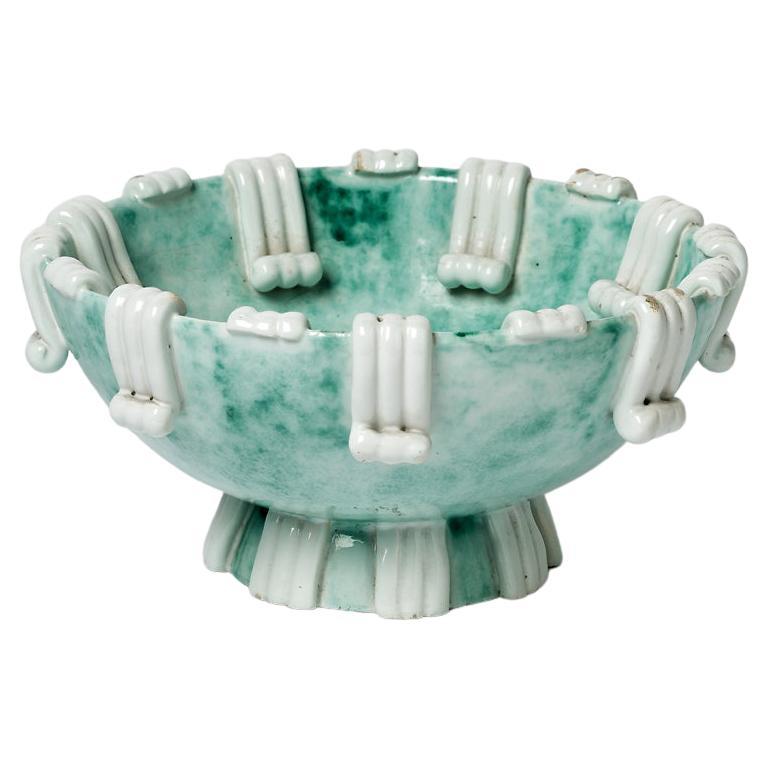 White and Green Art Deco Ceramic Cup or Dish by Gustave Ash 1930 Design ...