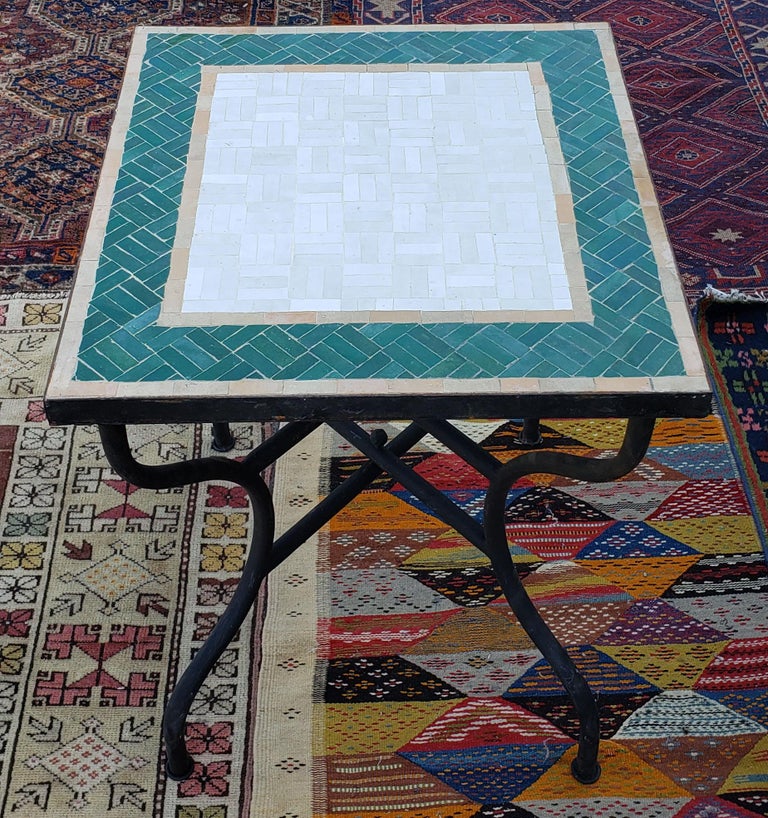 White and Green Square Moroccan Mosaic Table - Resin For Sale at ...