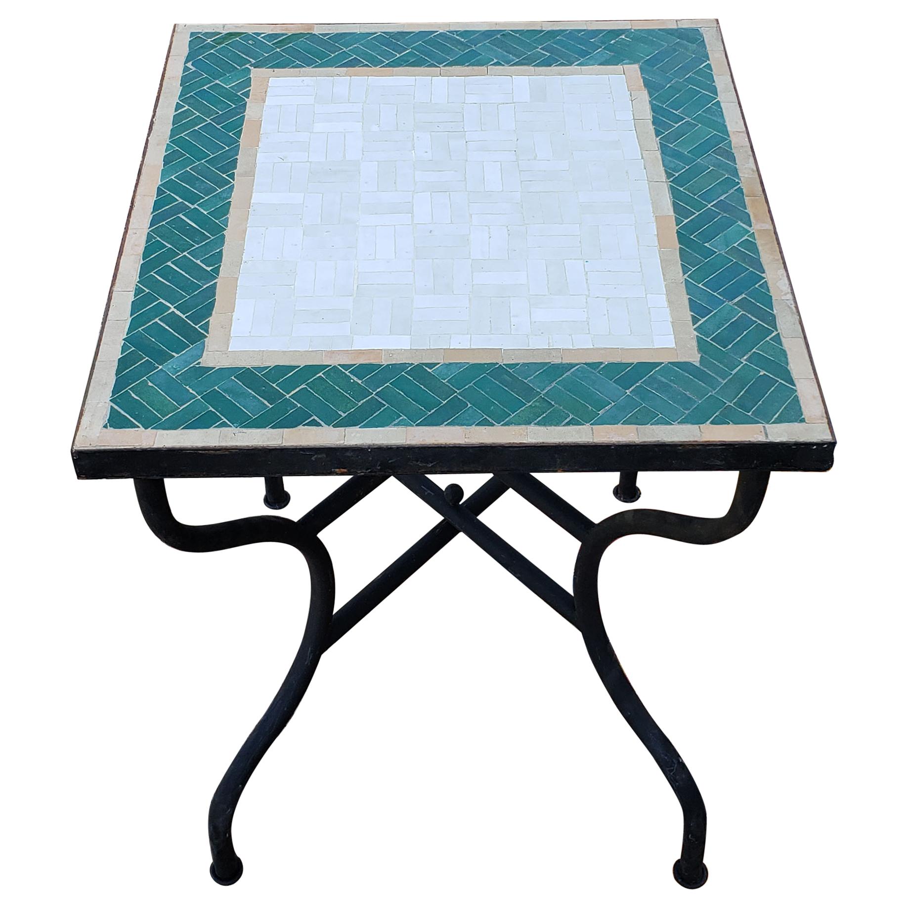 White and Green Square Moroccan Mosaic Table - Resin For Sale at ...