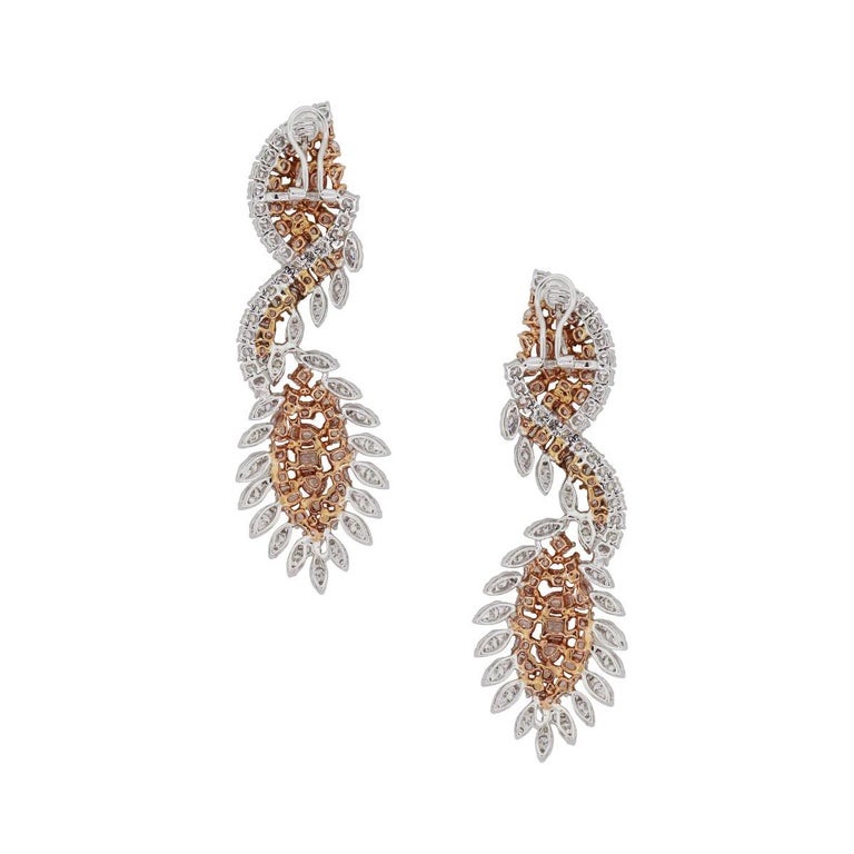 White and Multi Shape Pink Diamond Drop Earrings For Sale at 1stDibs