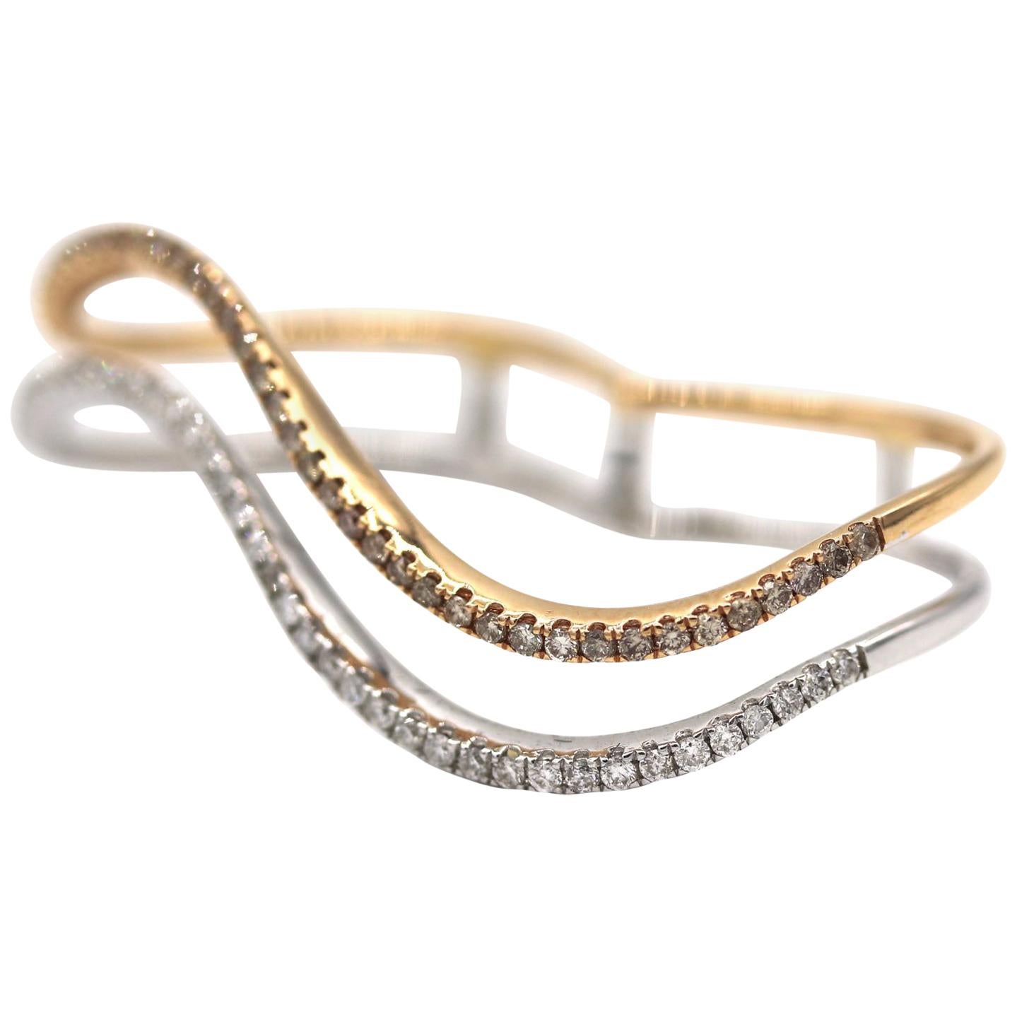 White and Rose Gold Two Finger Diamond Twisted Swirl Ring For Sale at ...