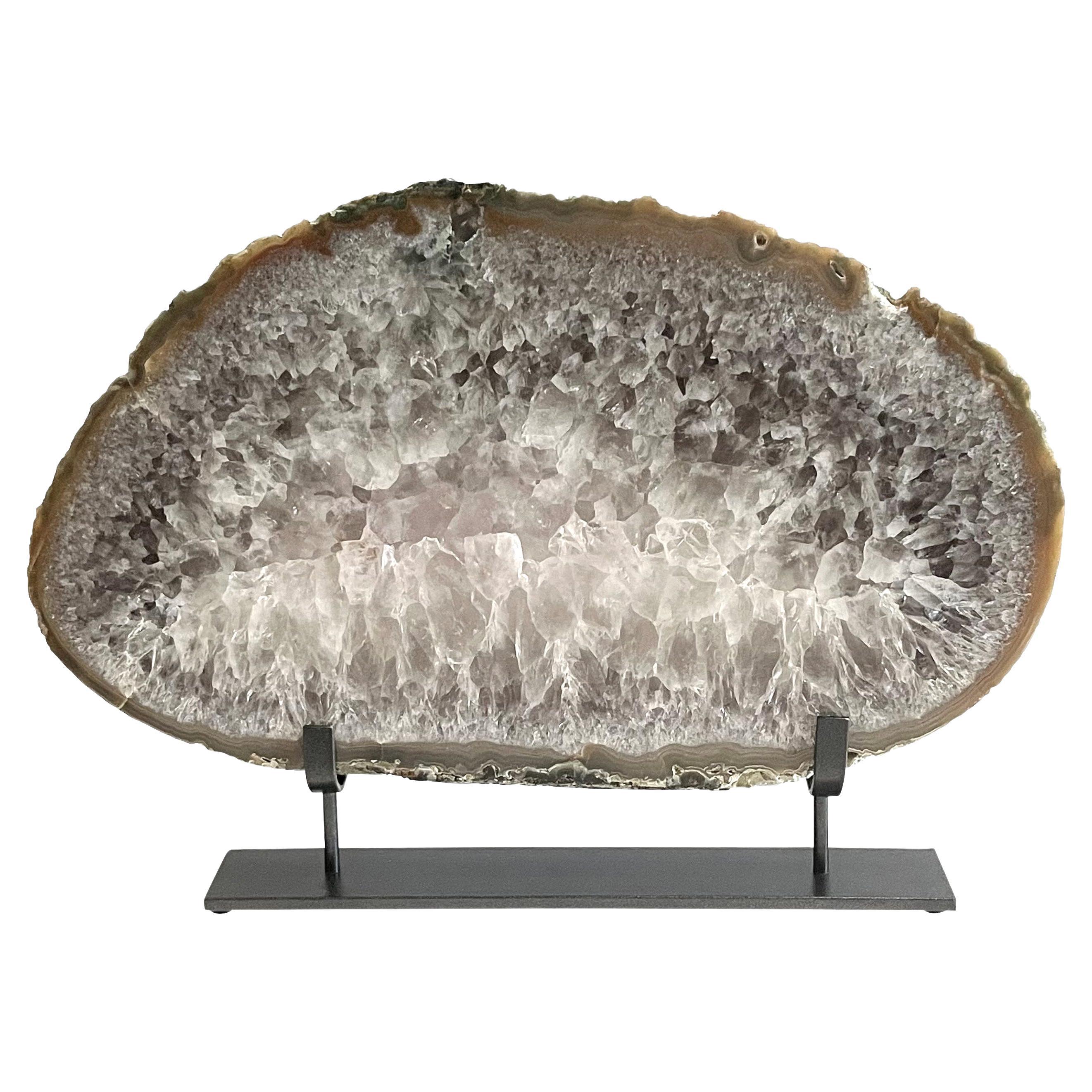 Grey and White Thick Sliced Agate on Stand, Brazil, Prehistoric at 1stDibs