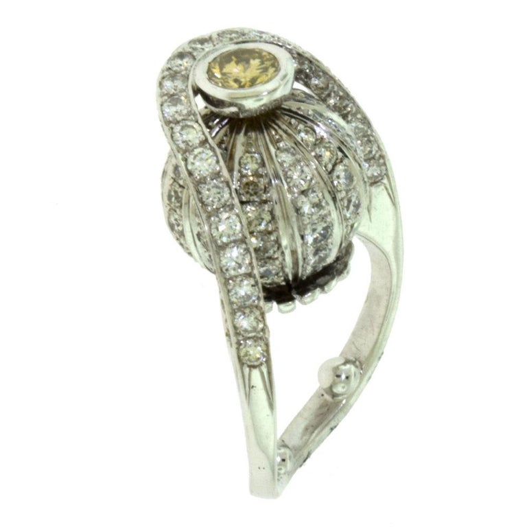 White and Yellow Diamond Gold Spinning Ball Tall Cocktail Ring For Sale ...