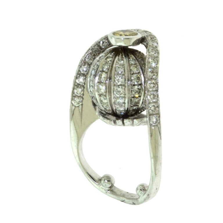 White and Yellow Diamond Gold Spinning Ball Tall Cocktail Ring For Sale ...