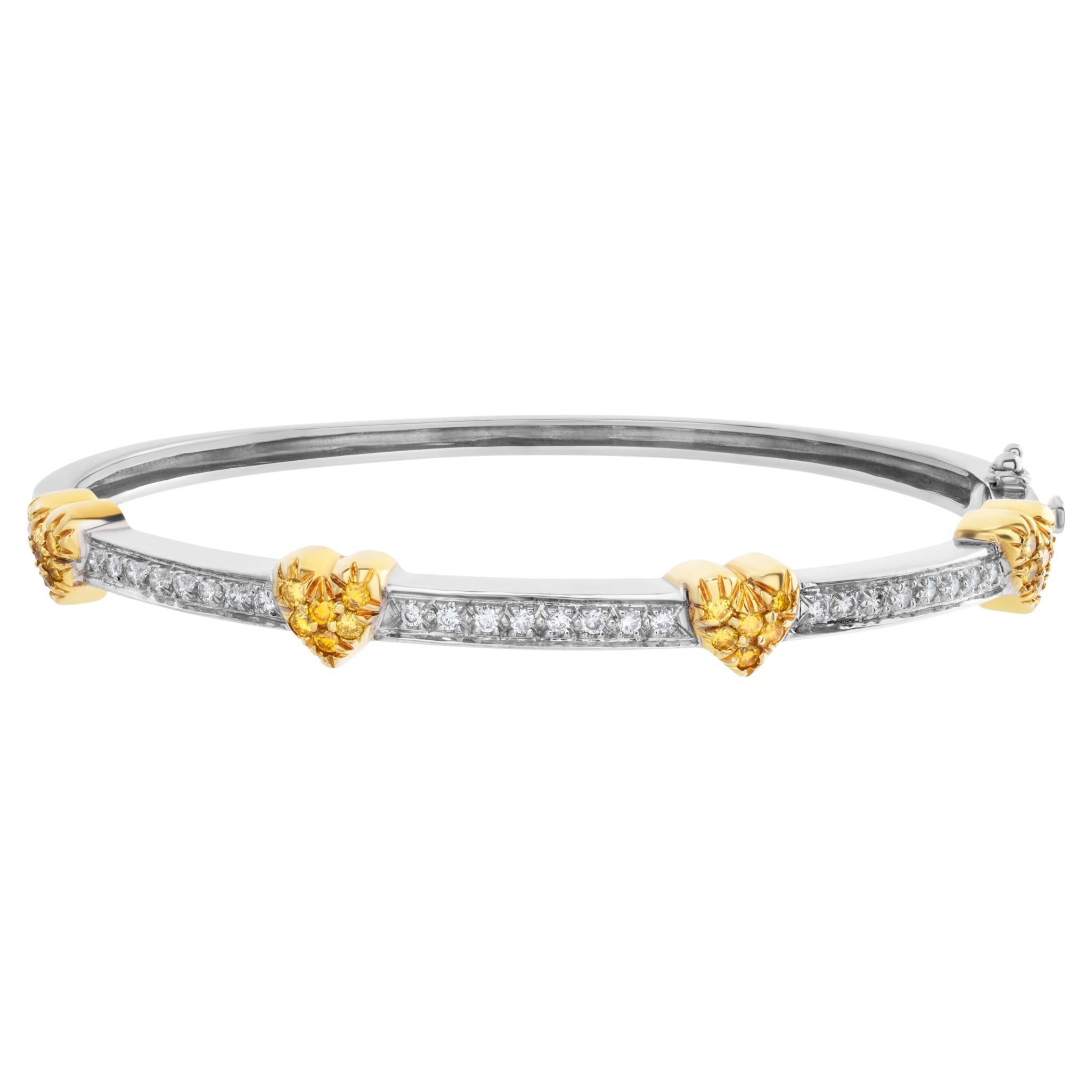 18k Yellow Gold and Platinum Diamond Bangle Bracelet For Sale at 1stDibs