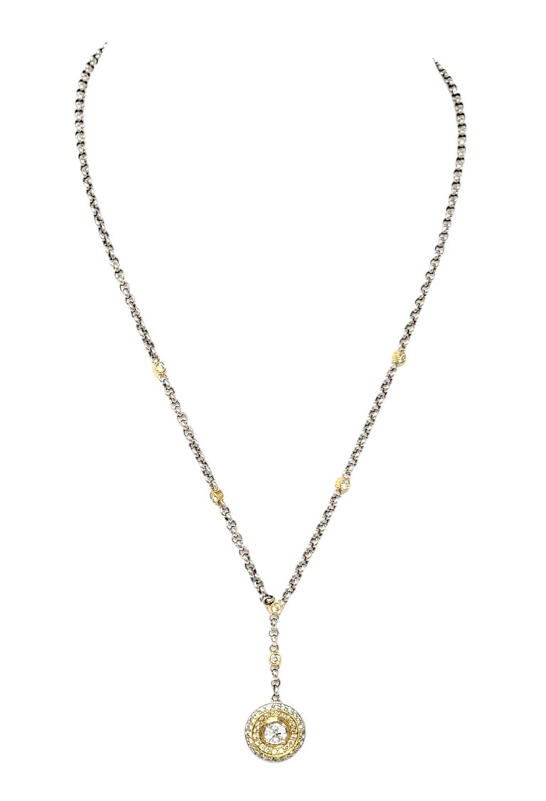 White and Yellow Gold Diamond Circle Y Drop Necklace with Station Cable ...