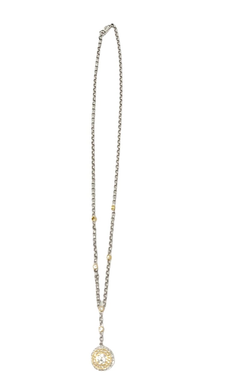 White and Yellow Gold Diamond Circle Y Drop Necklace with Station Cable ...