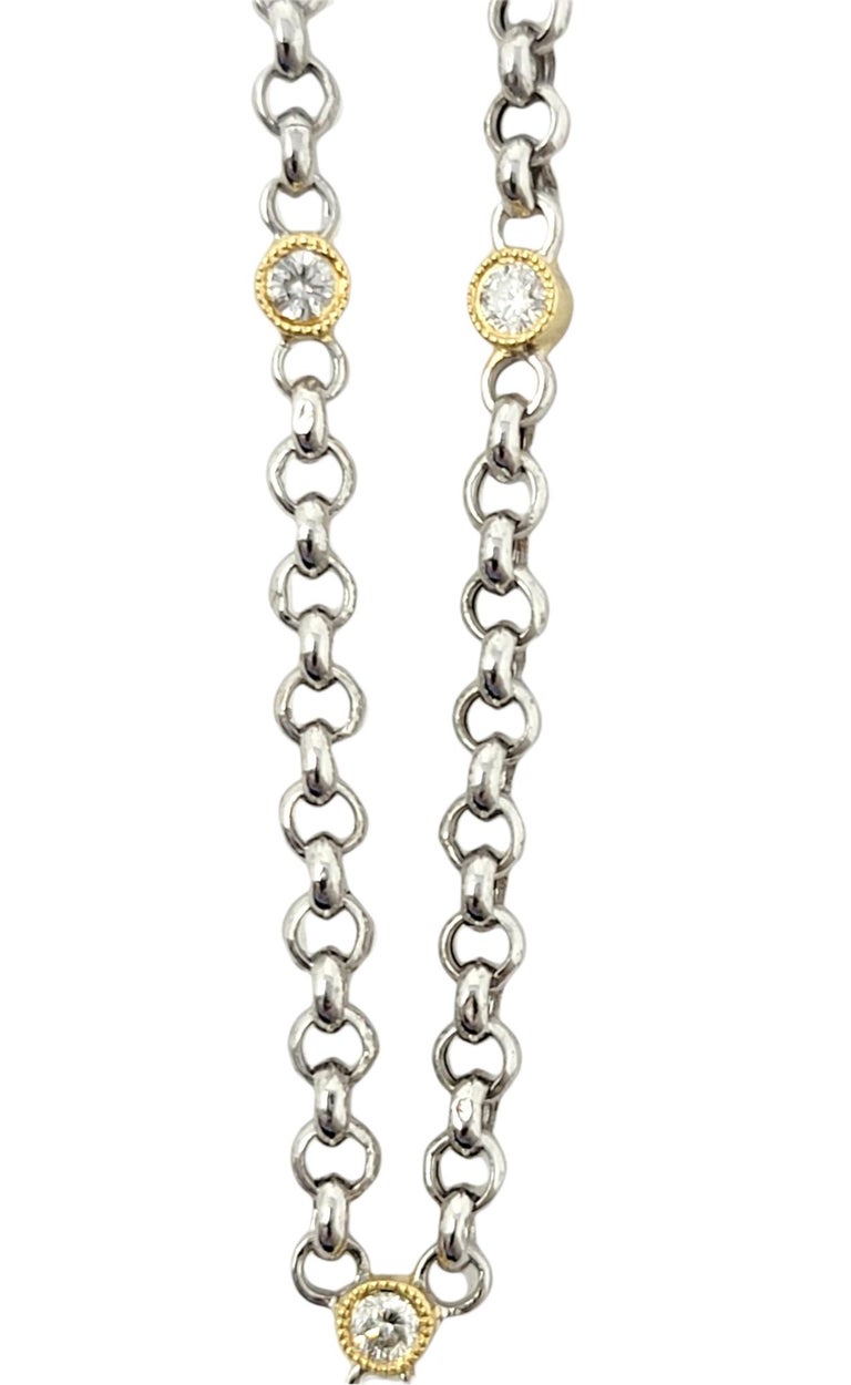 White and Yellow Gold Diamond Circle Y Drop Necklace with Station Cable ...