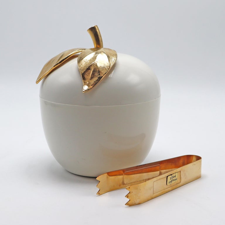 White Apple Ice Bucket with Plated 24k Gold, C. 1960 at 1stDibs
