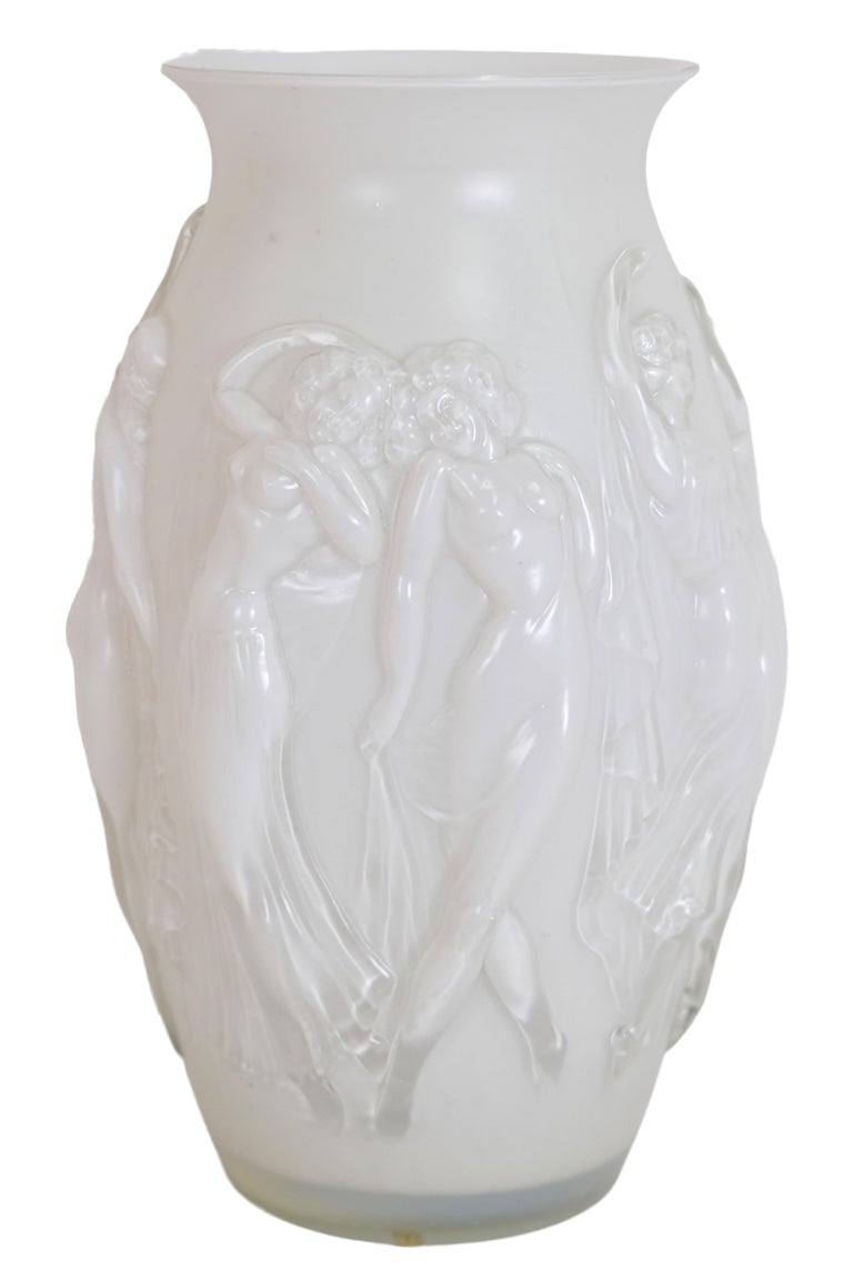 White Art Deco Glass Vase with Dancer Figures All Around by Sabino at ...