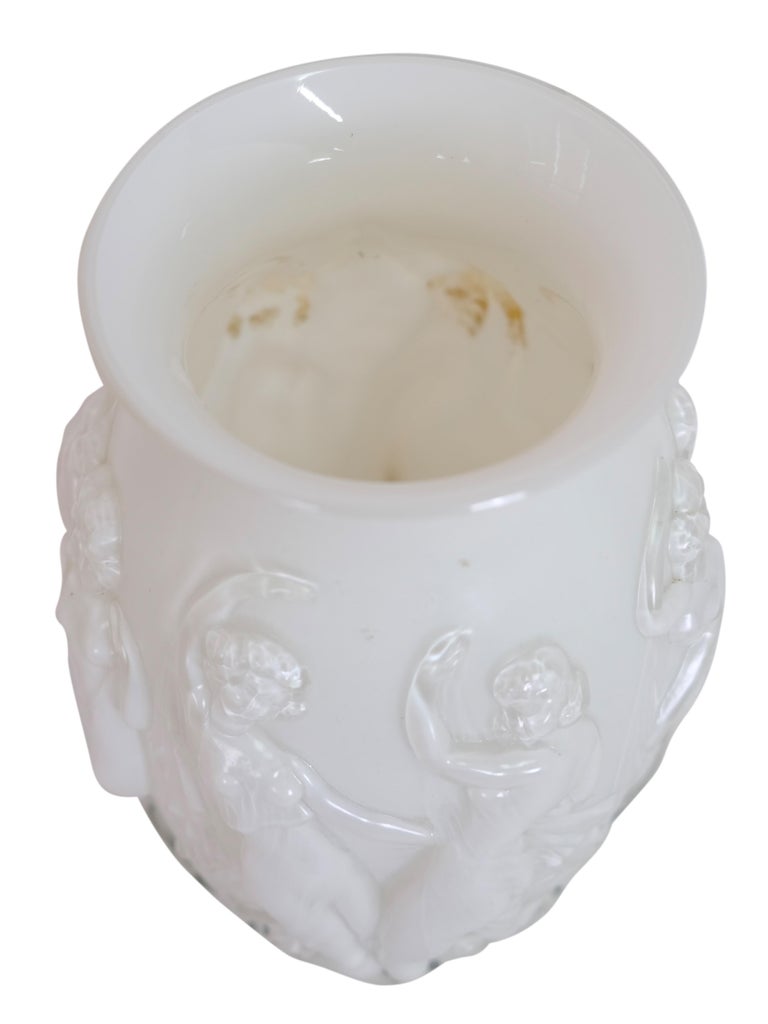 White Art Deco Glass Vase with Dancer Figures All Around by Sabino at ...