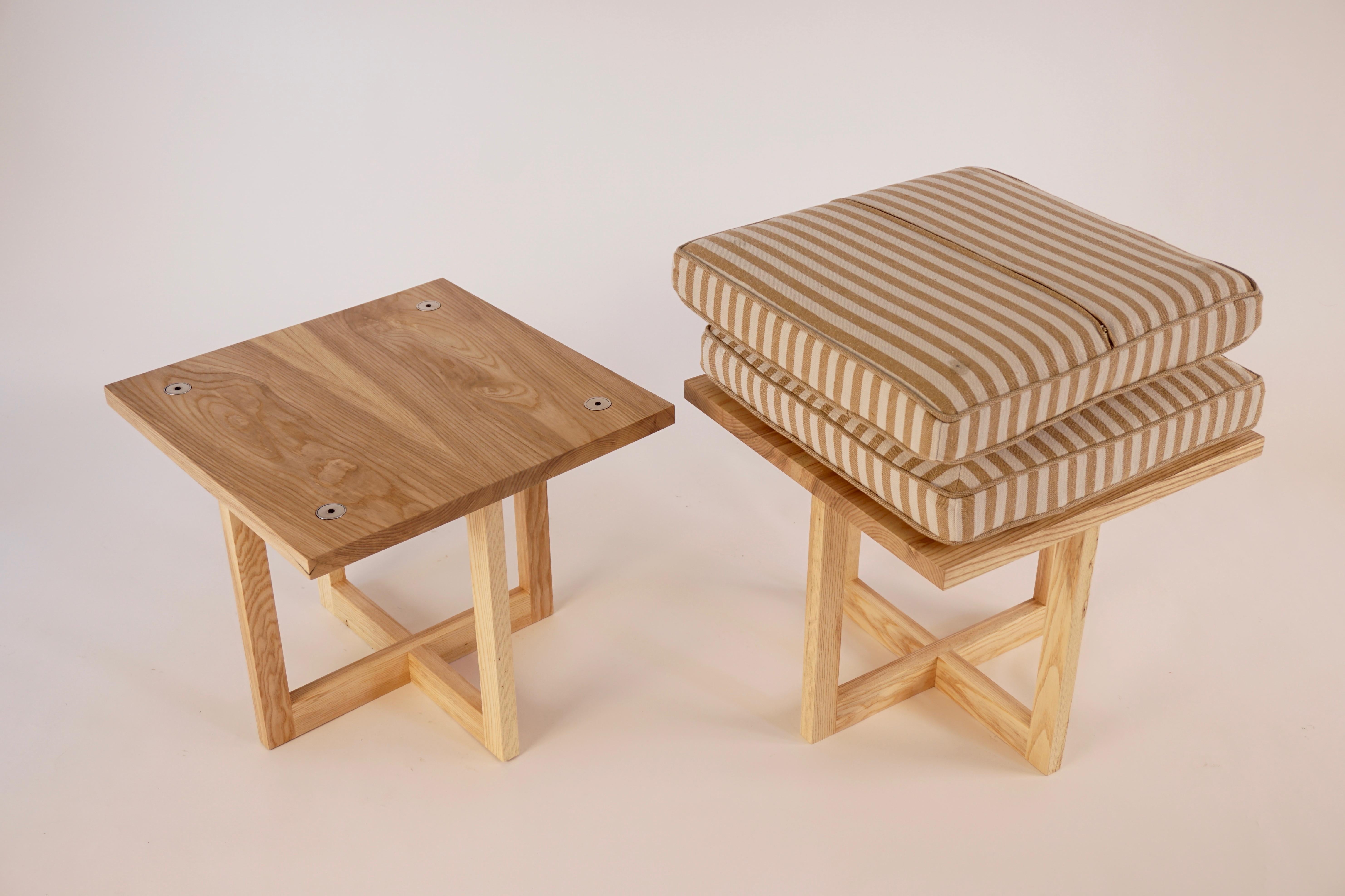 White Ash Grid Base Stools - Set of Two For Sale at 1stDibs