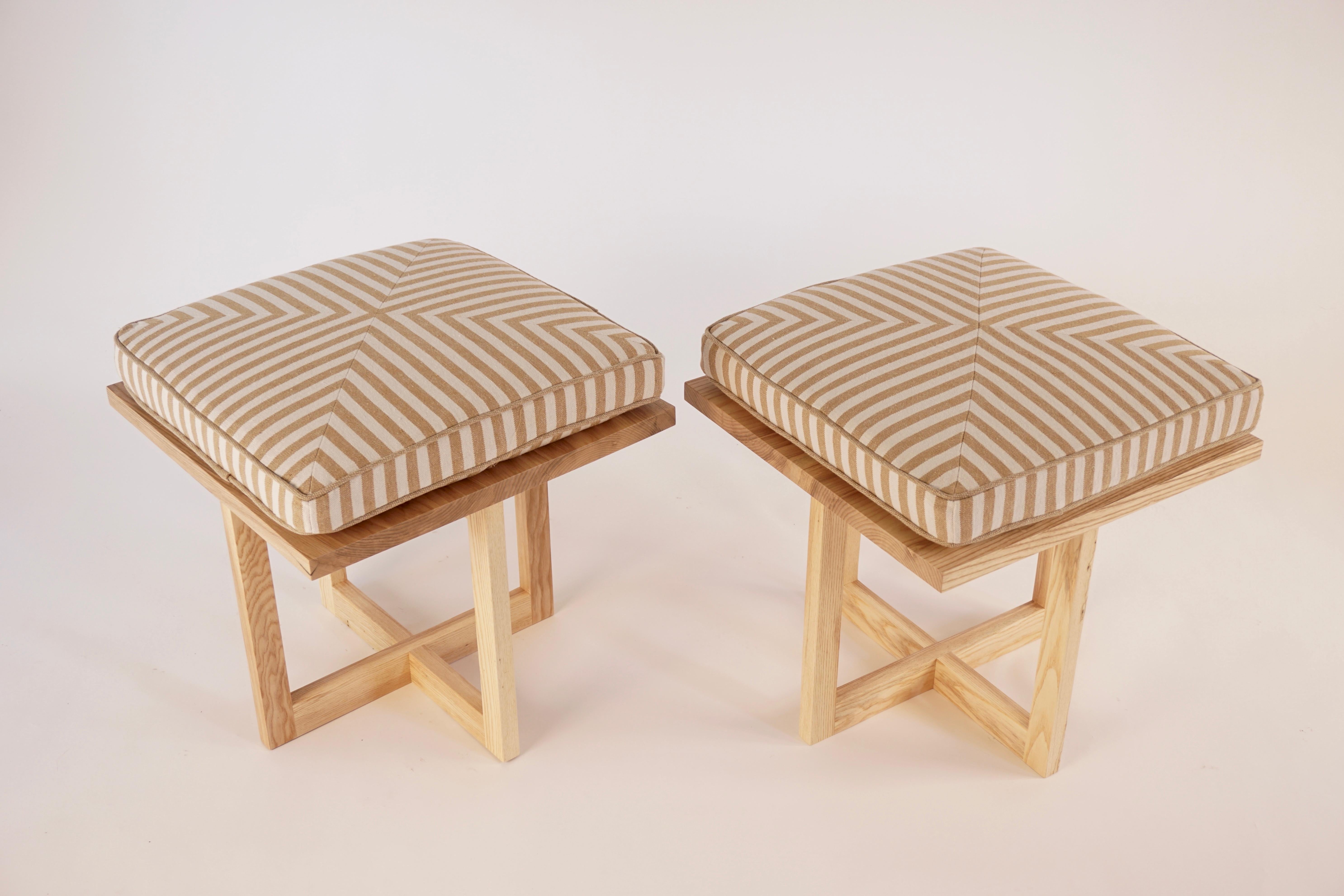 White Ash Grid Base Stools - Set of Two For Sale at 1stDibs