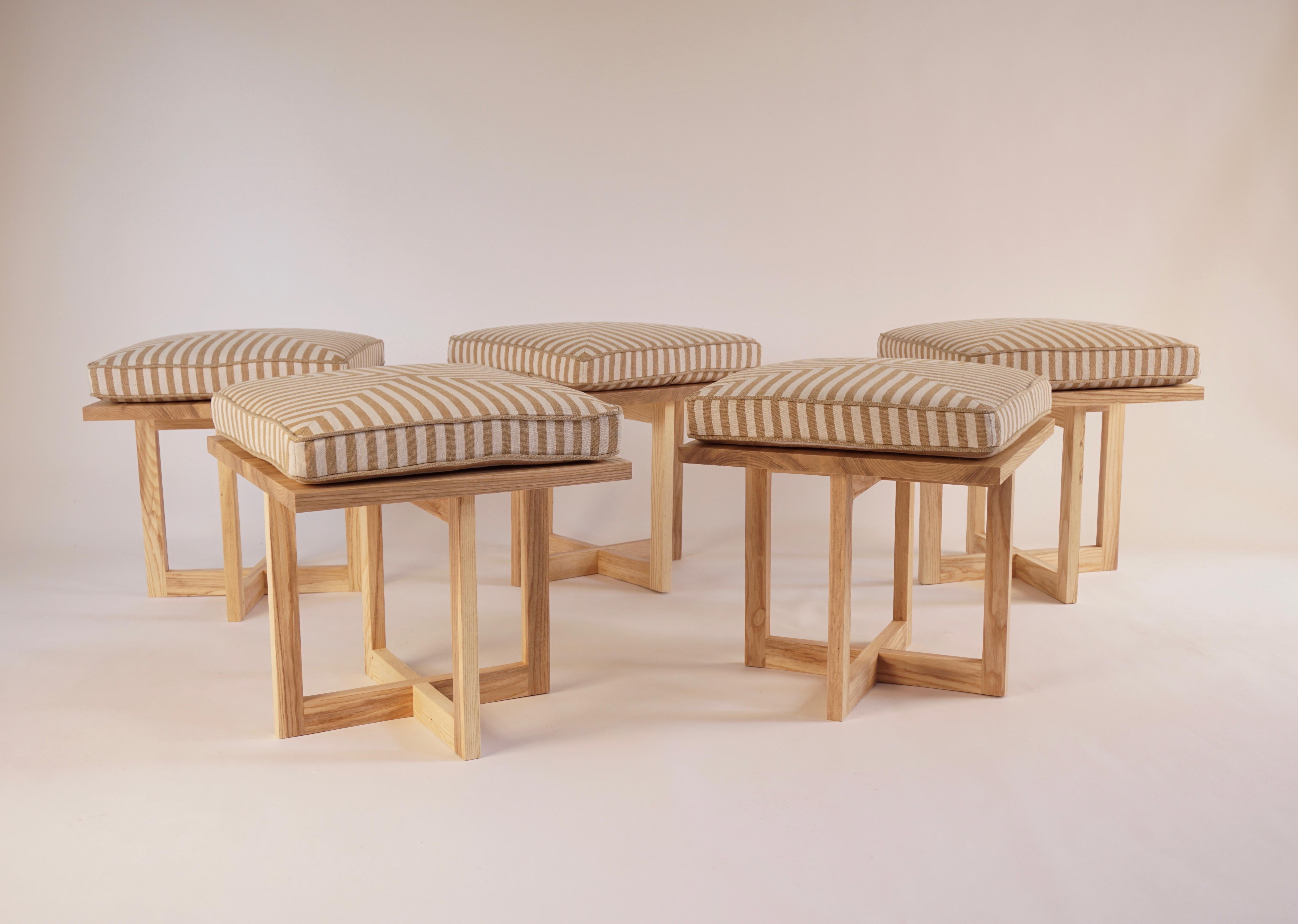 White Ash Grid Base Stools - Set of Two For Sale at 1stDibs