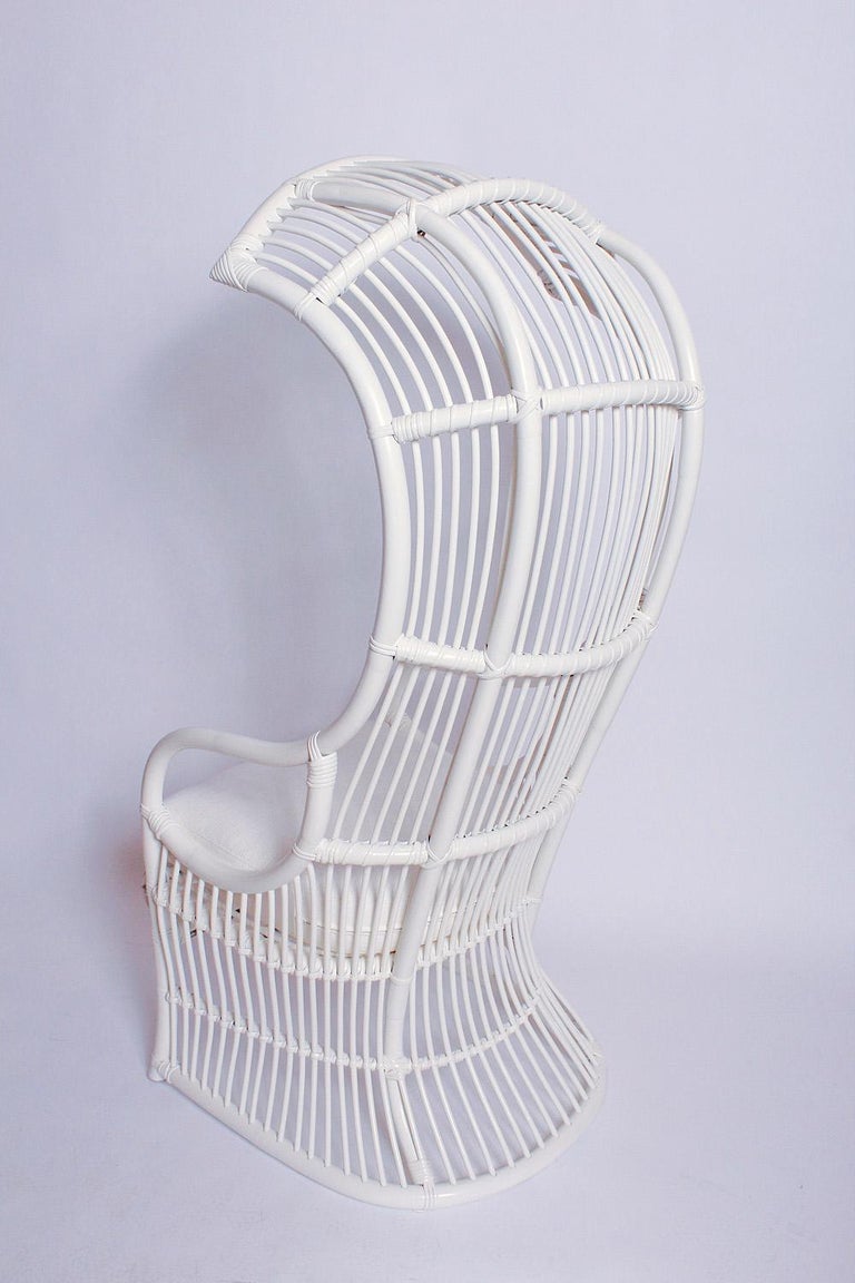 White Bamboo and Rattan Canopy Chair by Henry Olko for Willow and Reed ...