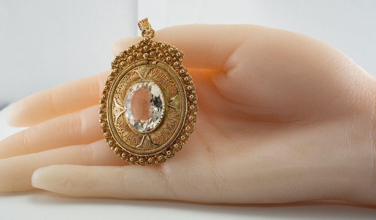 White Beryl Large Pendant 14K Gold Vintage For Sale at 1stDibs