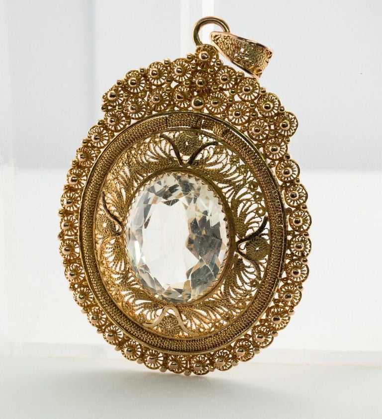 White Beryl Large Pendant 14K Gold Vintage For Sale at 1stDibs