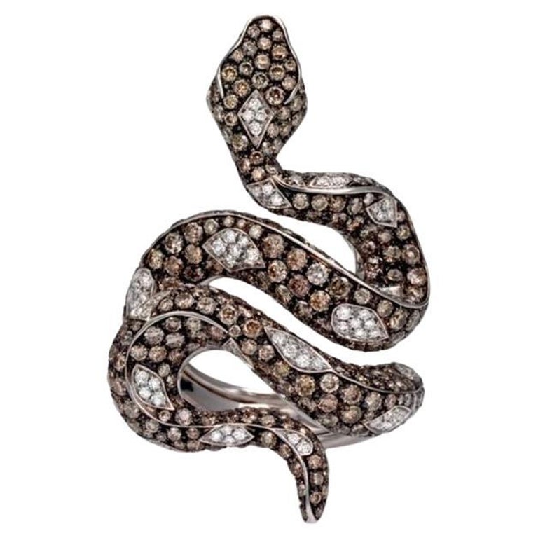 White, Black and Brown Diamond Enveloping Snake Ring For Sale at 1stDibs