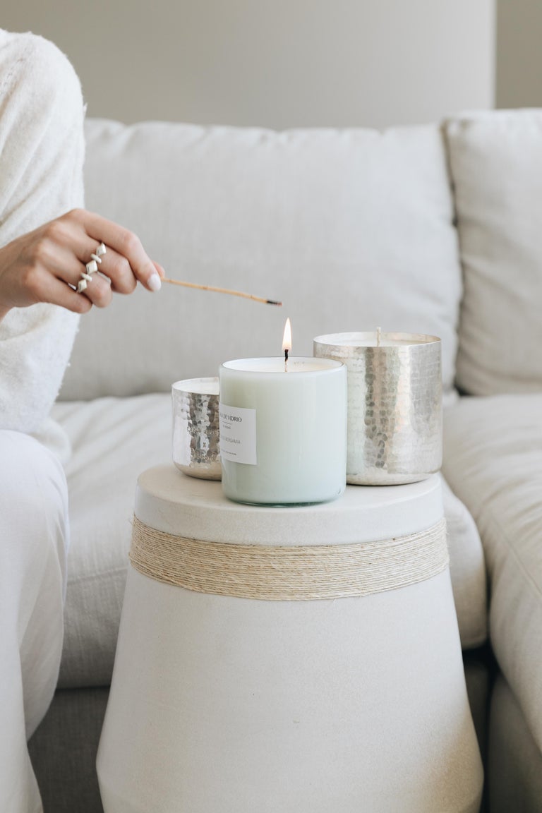 Mexican Made White Glass Blown Soy Wax Candle For Sale At 1stdibs