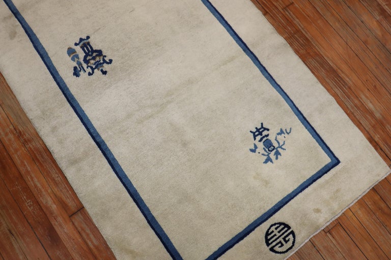 White Blue Color Early 20th Century Antique Chinese Oriental Rug For ...