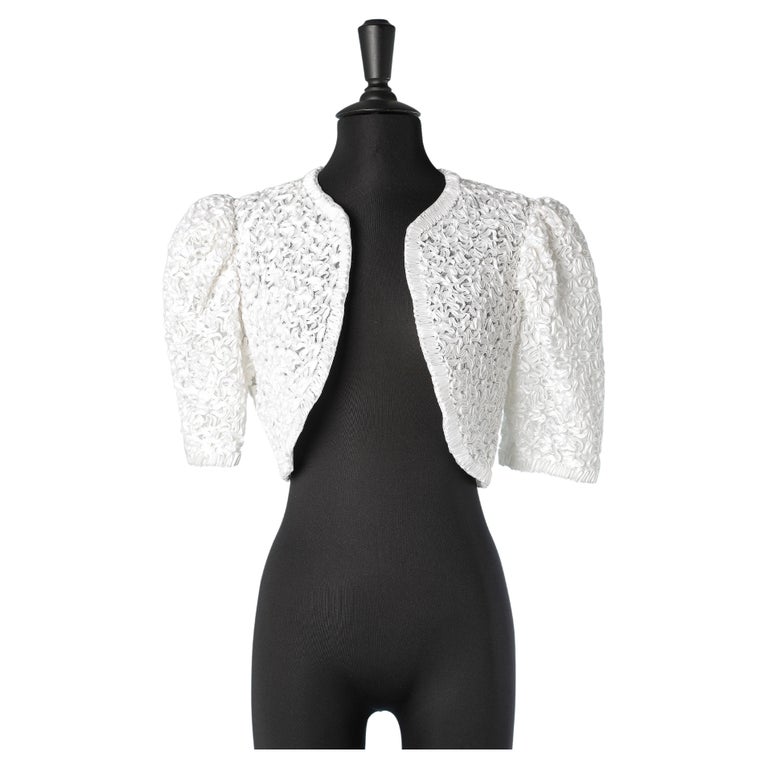 White boléro made of ribbons on a tulle base Victor Costa For Sale at ...