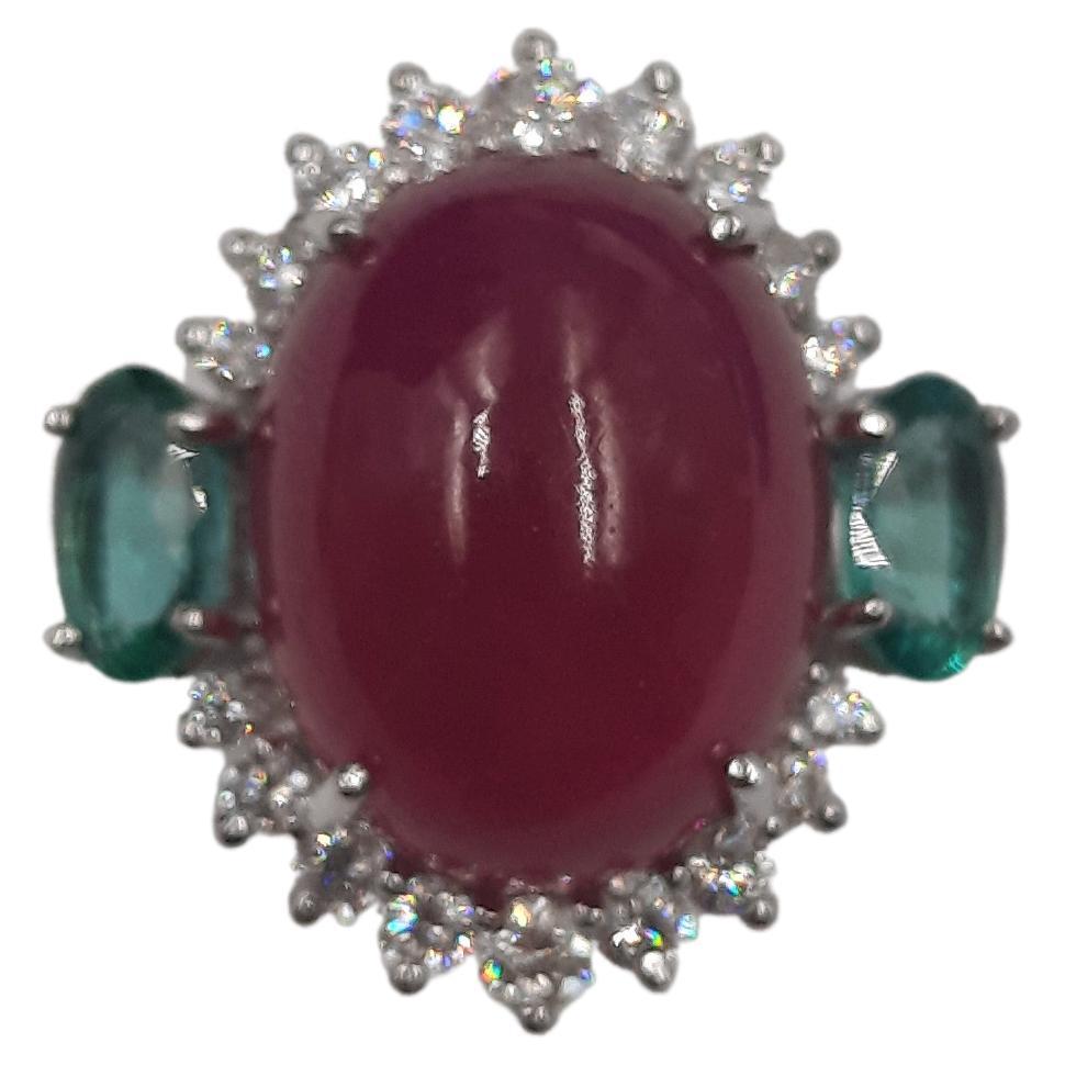 Emerald Cut Ruby 4.12 Carat Ring With Diamonds 3.44 Carats 18K White ...