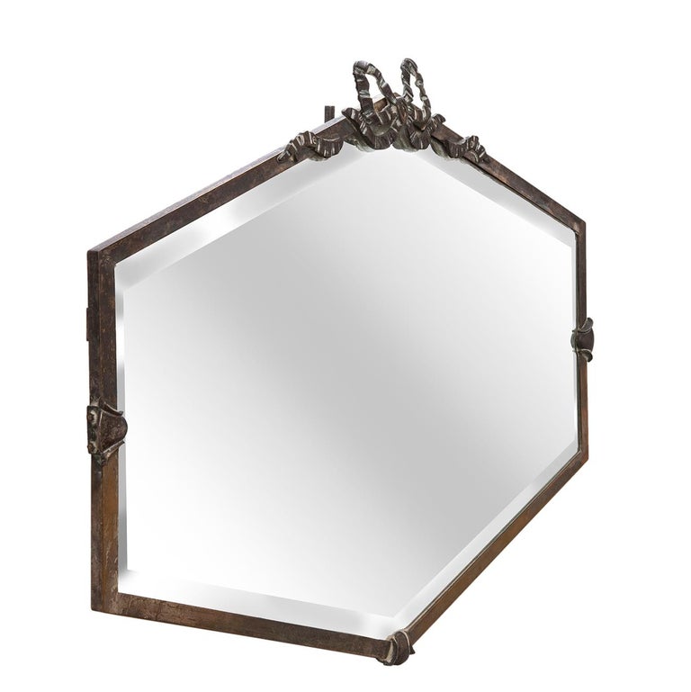 White Bronze Hexagon Beveled Mirror / Chain For Sale at 1stDibs